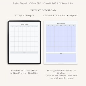 Digital Monthly Agenda for iPad and Tablet | Goodnotes Pages | Undated ...