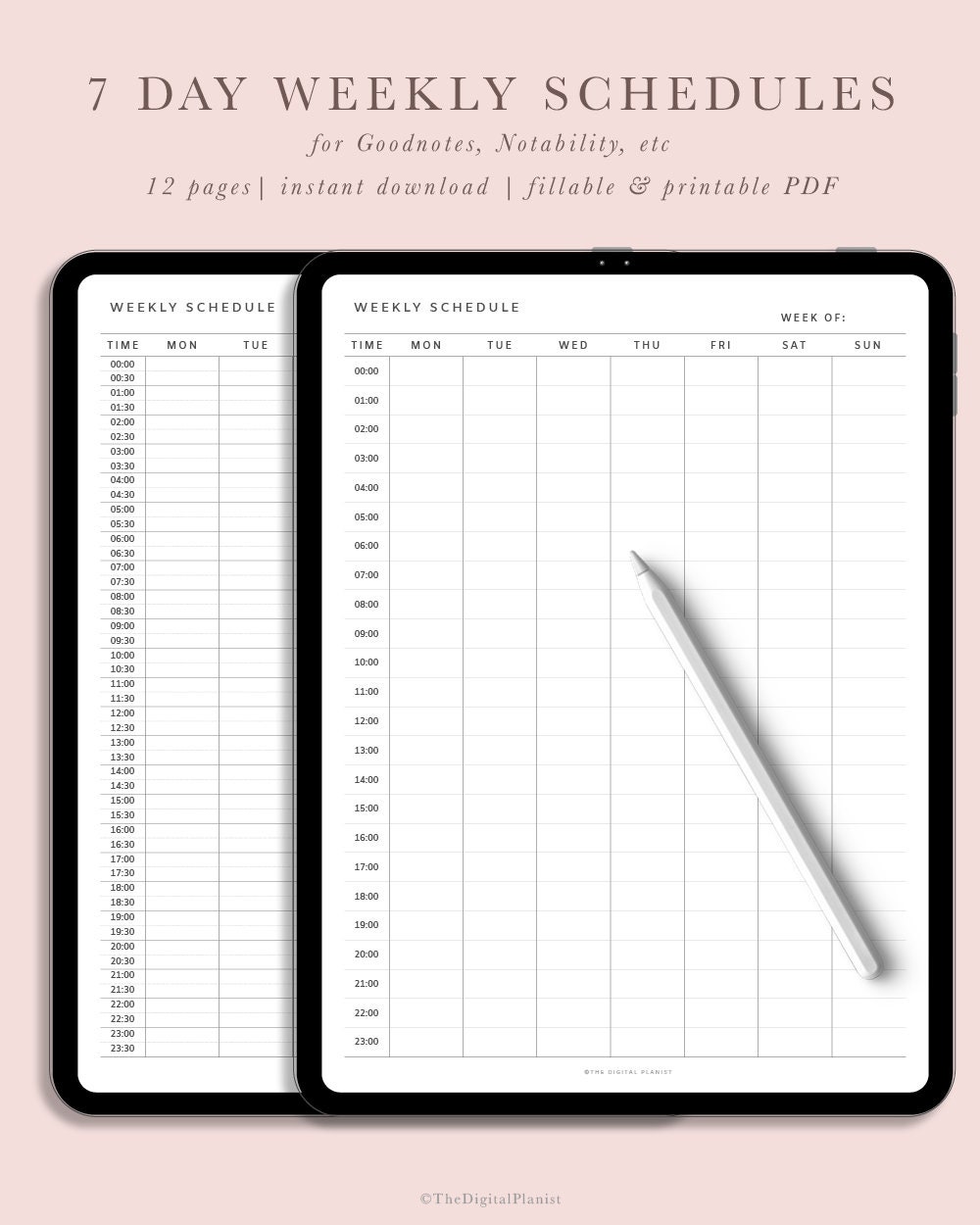 Weekly Schedule Pages for Digital Use or Printed 24/7 Weekly - Etsy