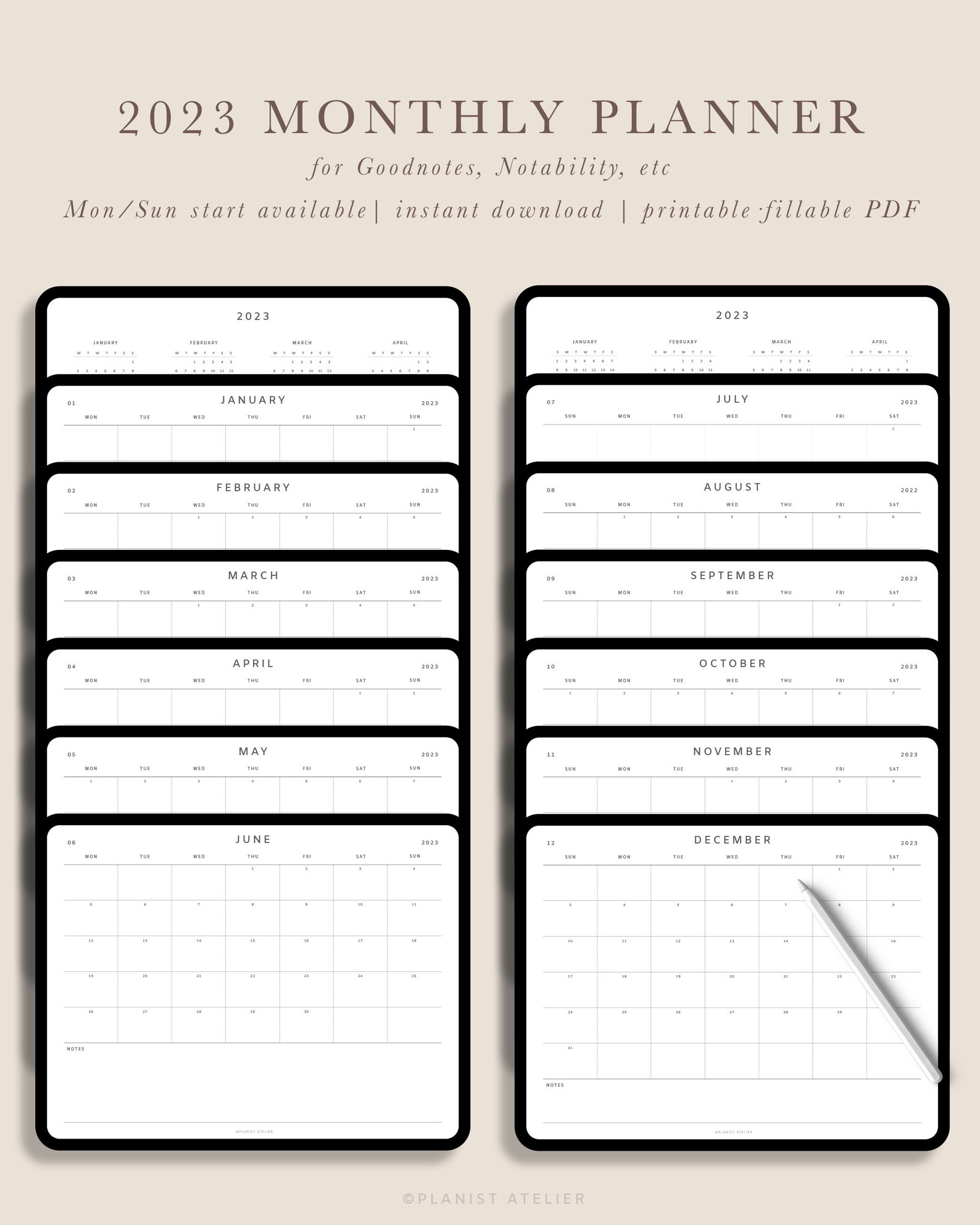 2023 Dated Month at a Glance for iPad and Tablet 2023 Calendar ...