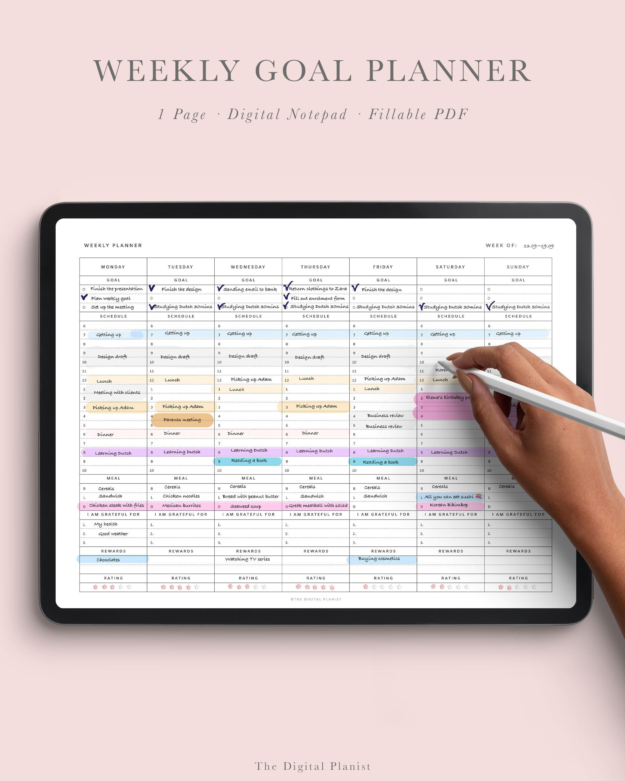 Weekly Goal Planner With Schedule 7 Day Weekly Schedule - Etsy