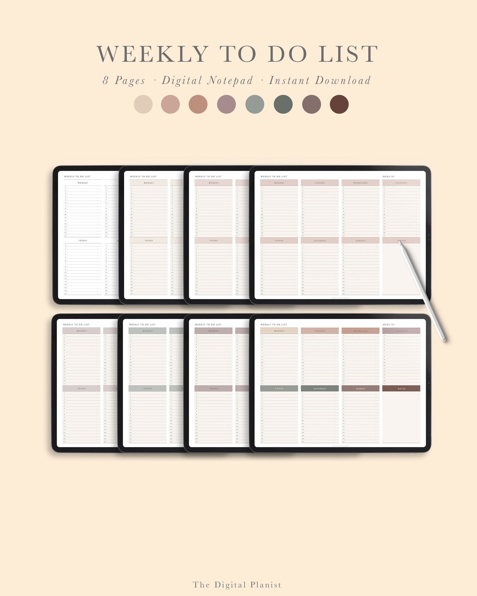 Digital Weekly to Do List for iPad and Tablet | A Week on a Page | Week ...