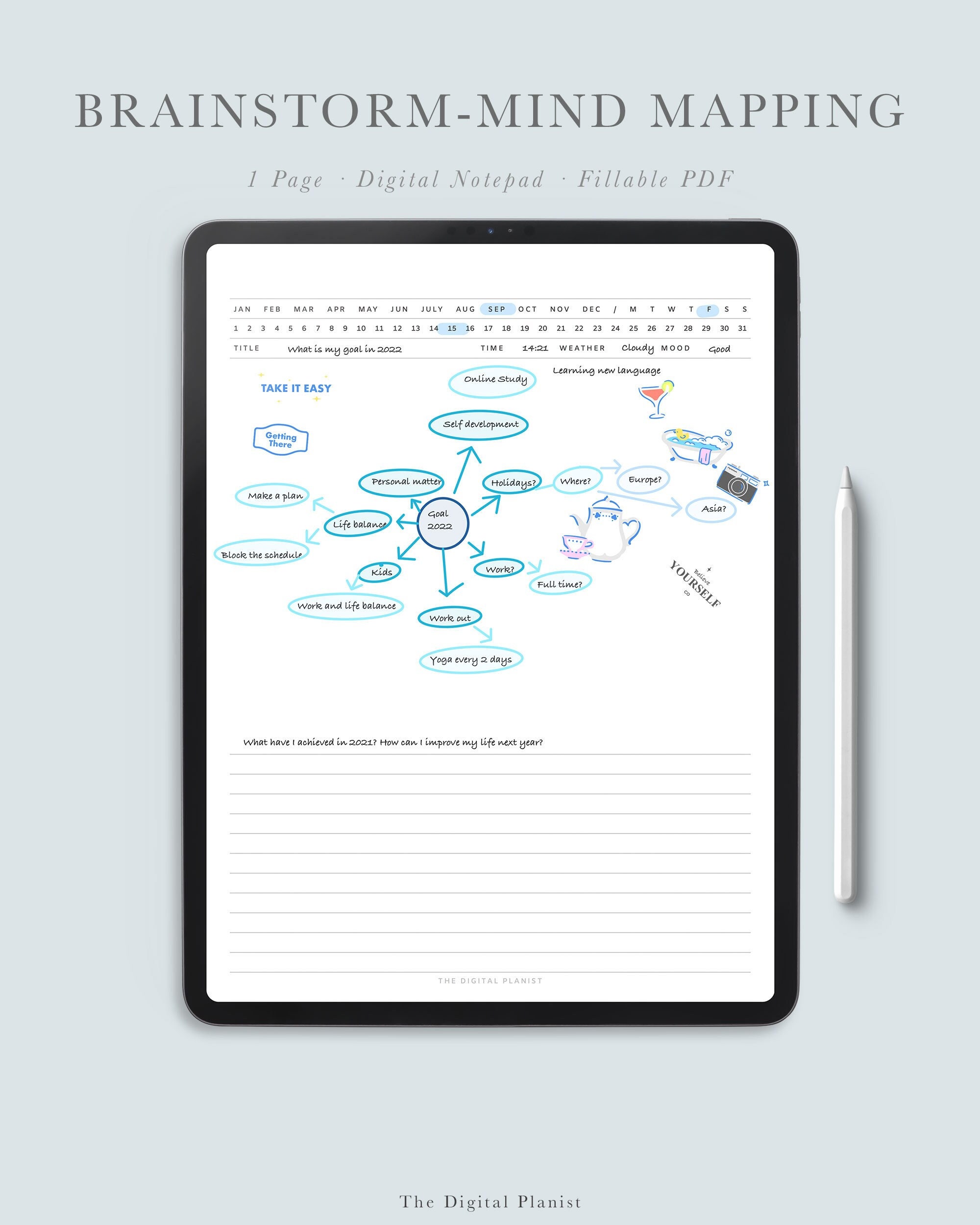 Mind Mapping Diary for Goodnotes, Notability, and Xodo | Daily Concept ...
