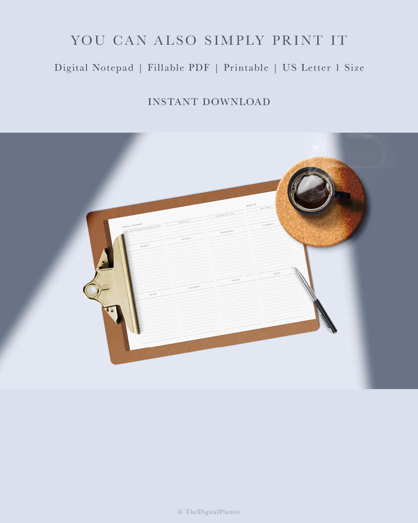 Week on One Page With Note | 7-day Weekly Planner for iPad and Tablet ...