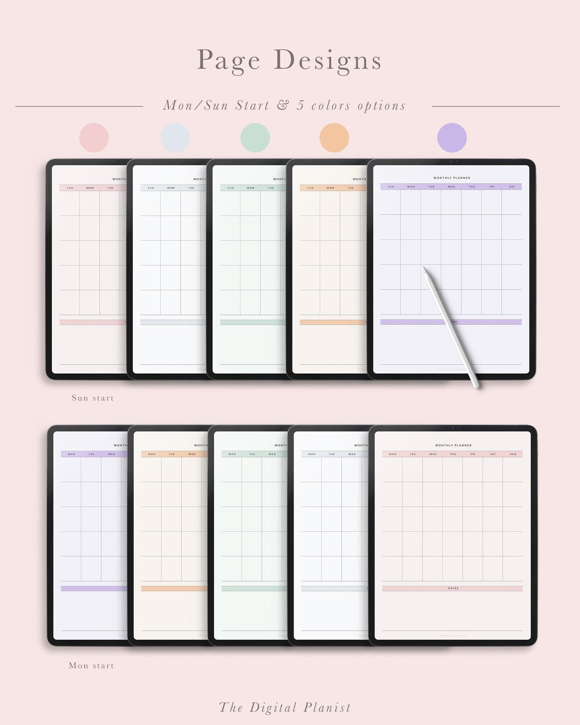 Digital Monthly Agenda for iPad and Tablet | Goodnotes Pages | Undated ...