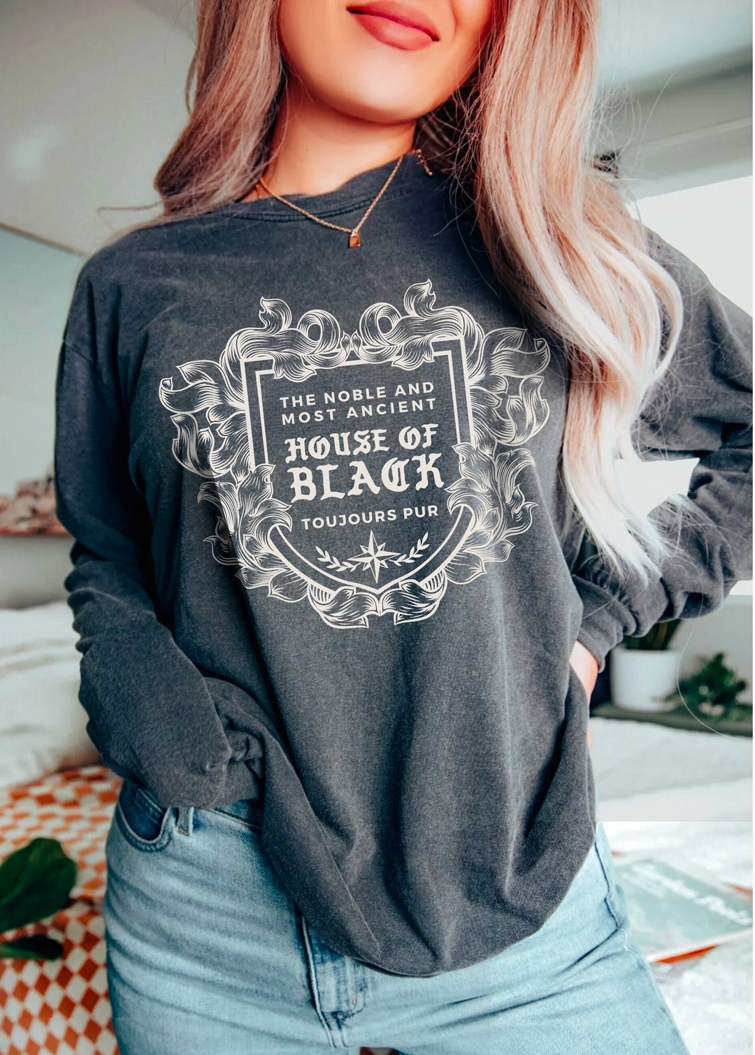 House of Black Crest Longsleeve Tee Comfort Colors® Noble and Most ...