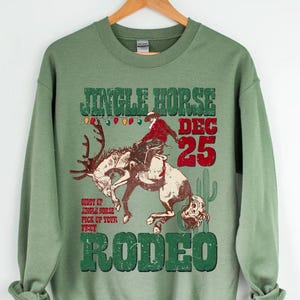 Jingle Horse Rodeo Sweatshirt Western Christmas Cowboy Santa Claus ...