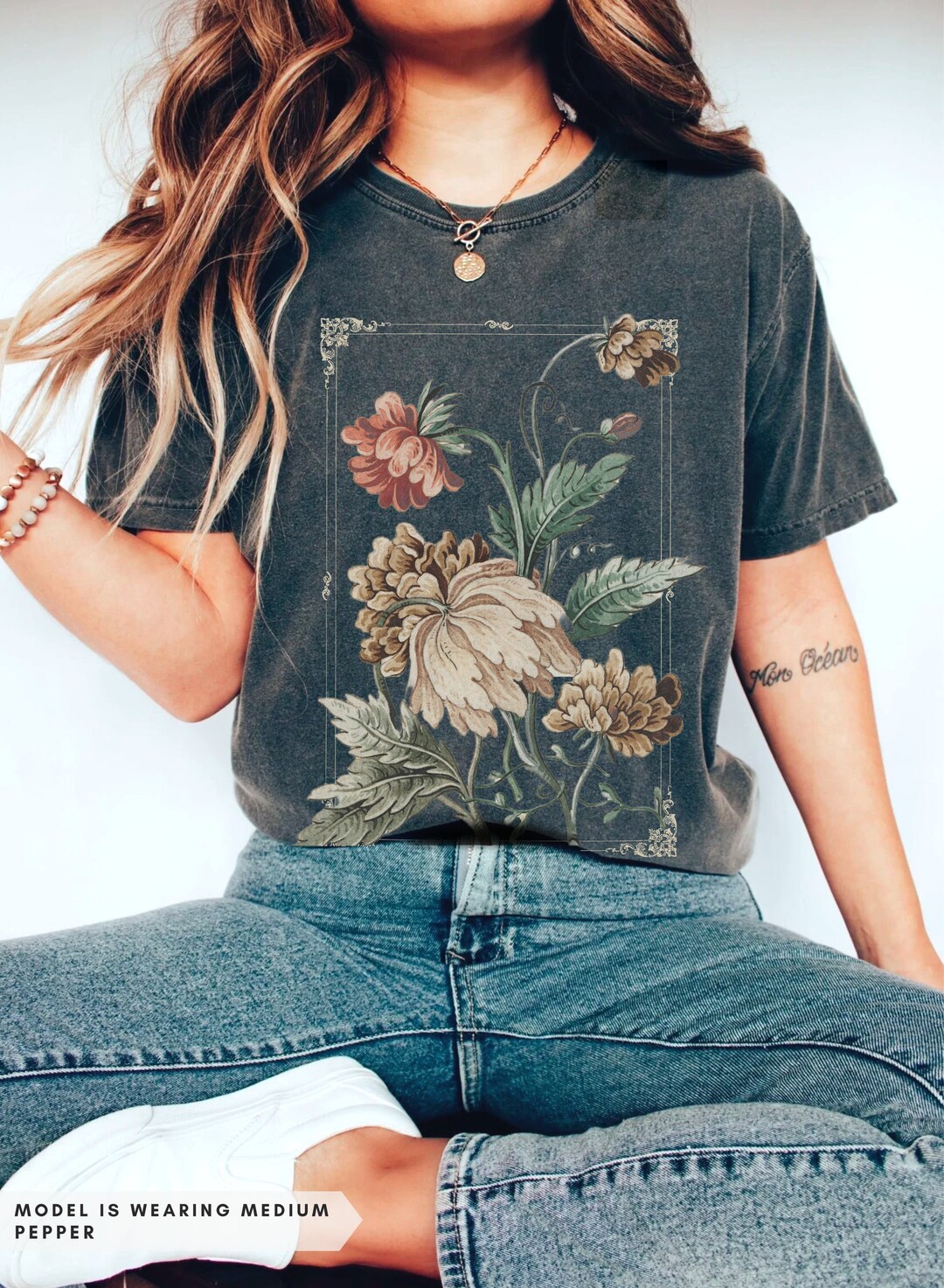 Vintage Pressed Flower Tee COMFORT COLORS® Floral Goth Dark Cottagecore ...
