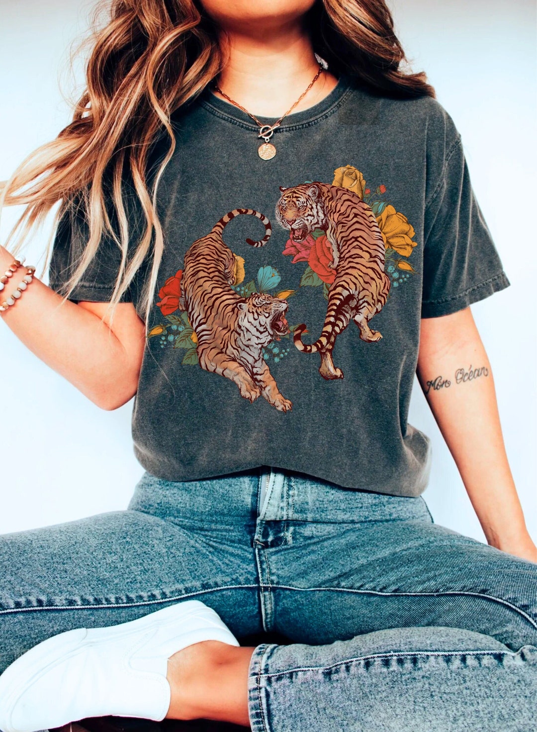 Tiger Shirt Comfort Colors® Yin Yang Floral Tiger Graphic Tee Botanical ...