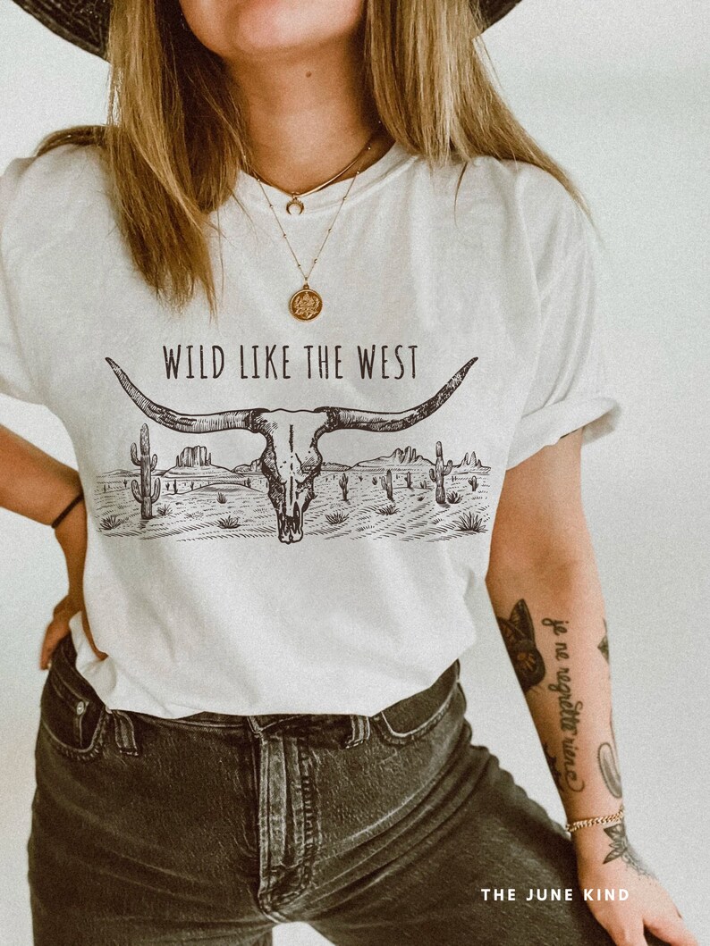 Wild Like the West Tee Longhorn Shirt Southwest T Shirt Womens - Etsy