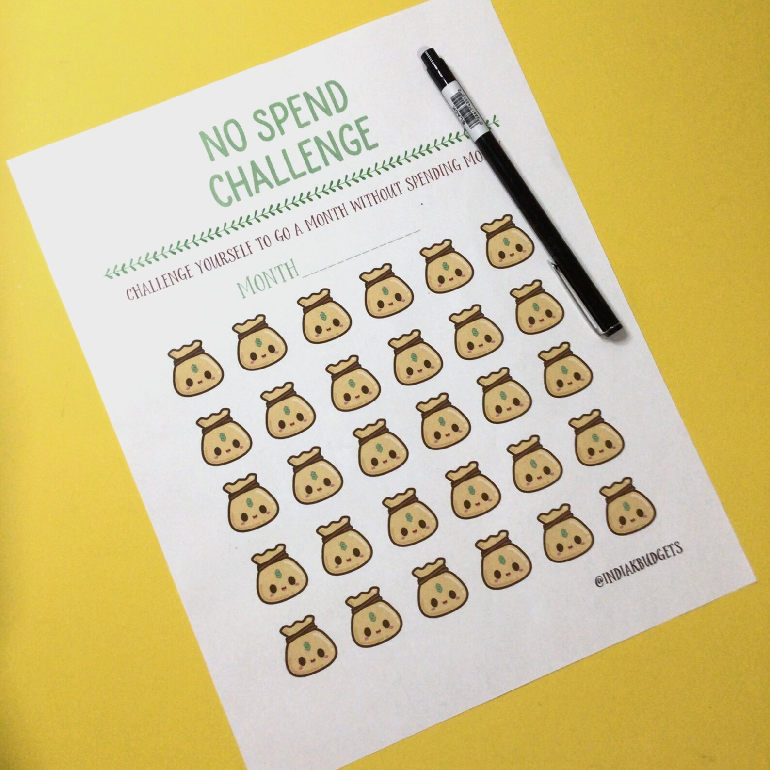 No Spend Money Challenge Printable - Etsy