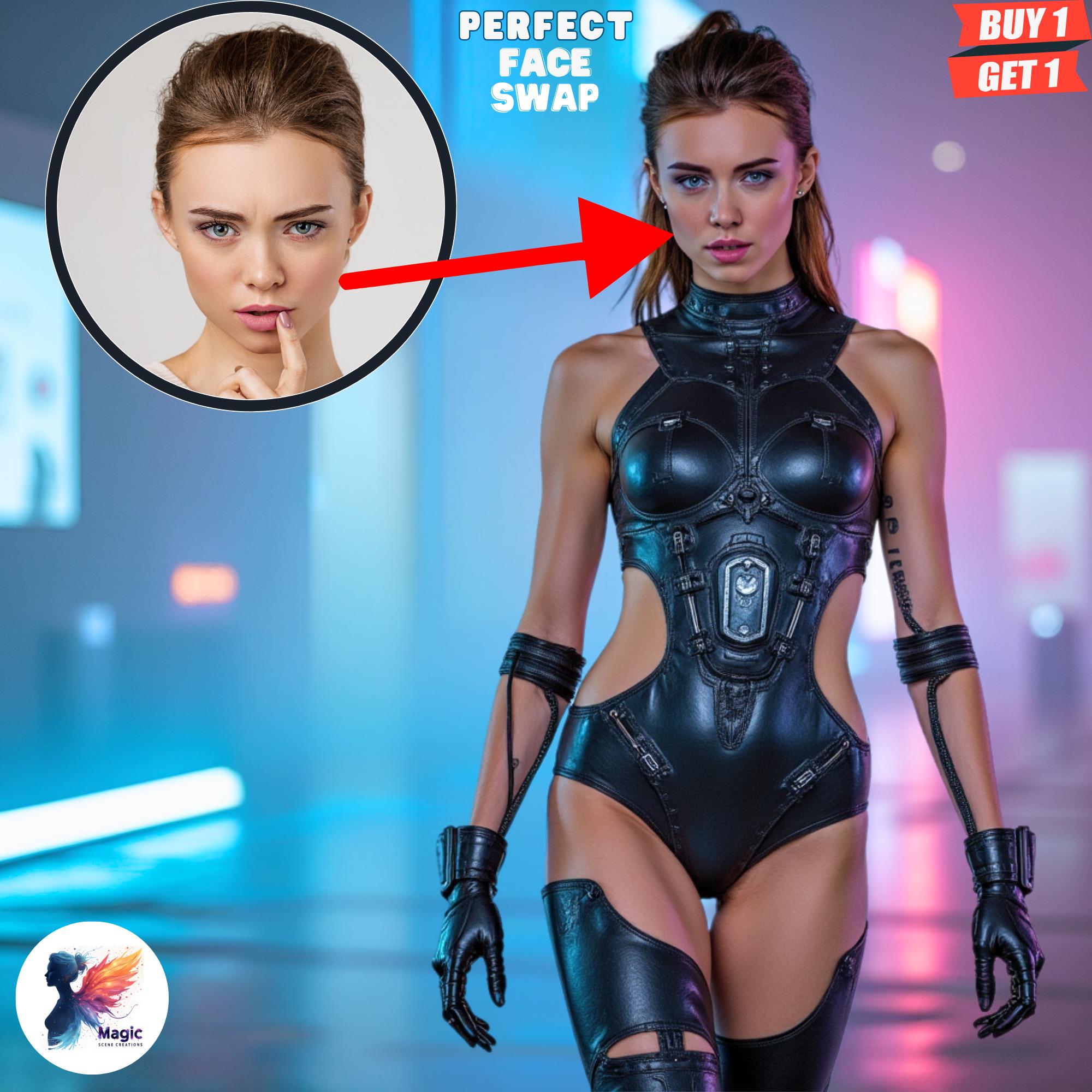 Custom Face Swap Portrait, Futuristic Cyberpunk Style, Digital Character Transformation, Sci-fi ...