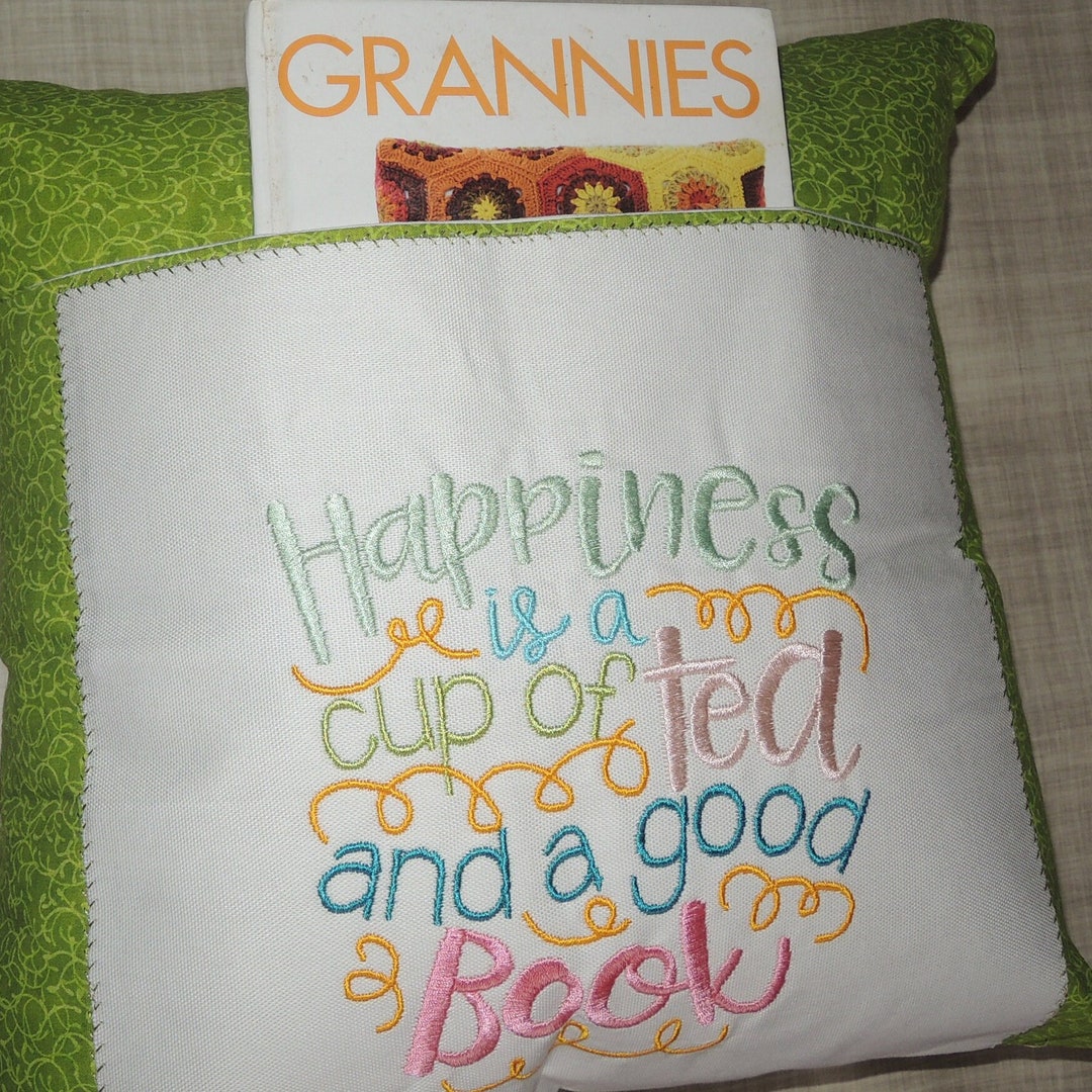Book Pillow Cover With Pocket, Embroidered Reading Pillow, Bookish ...