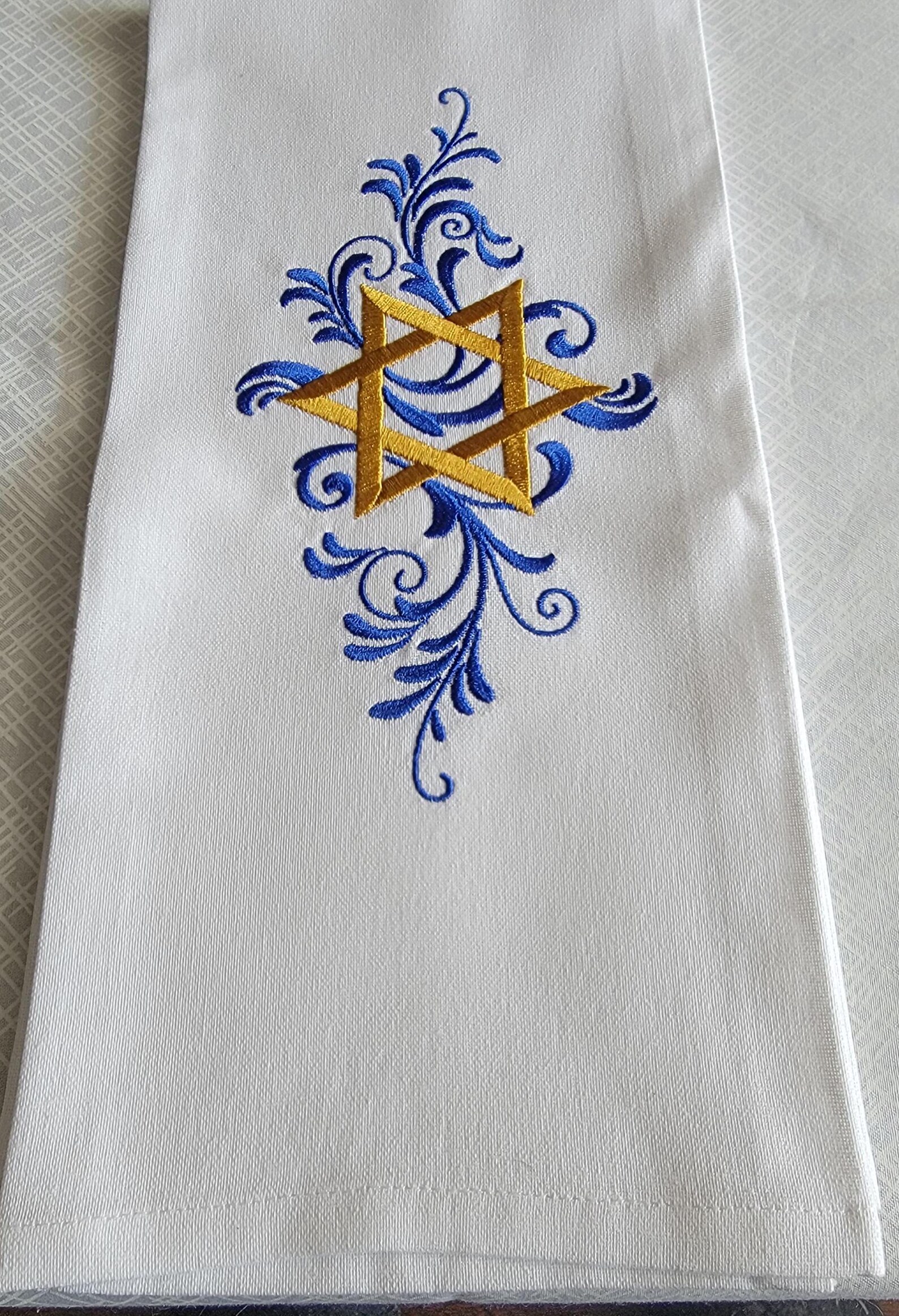 Embroidered Hanukkah Tea Towels, Shabbat Passover Jewish Kitchen Linens ...