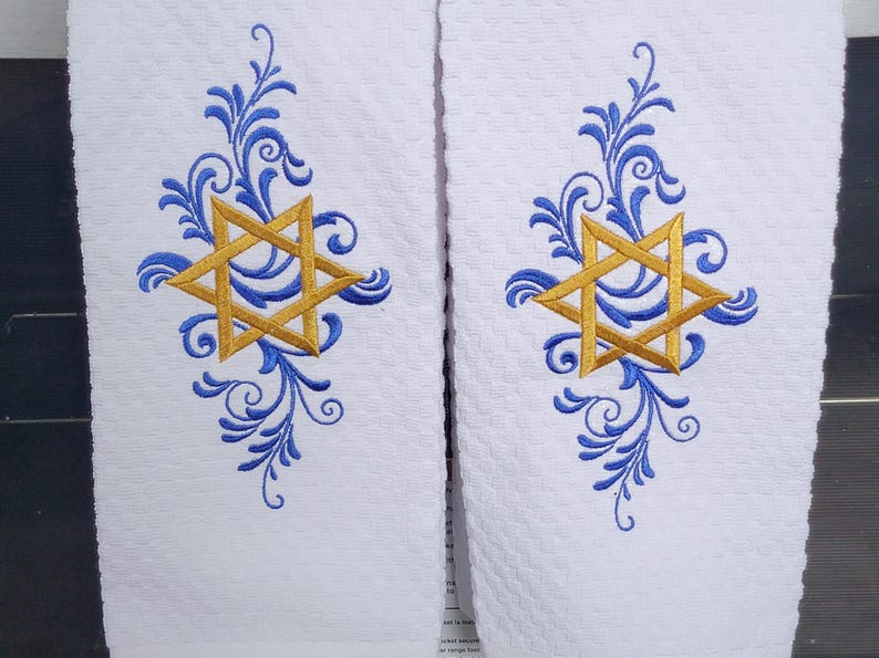 Embroidered Hanukkah Tea Towels, Shabbat Passover Jewish Kitchen Linens ...
