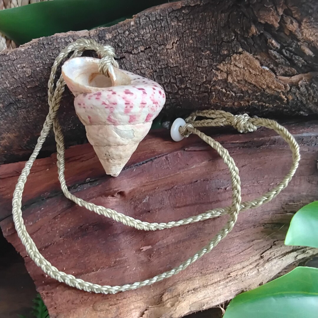 Strawberry Trochus Cone Shell Pendant, Braided Cord, Puka Shell, Unisex ...