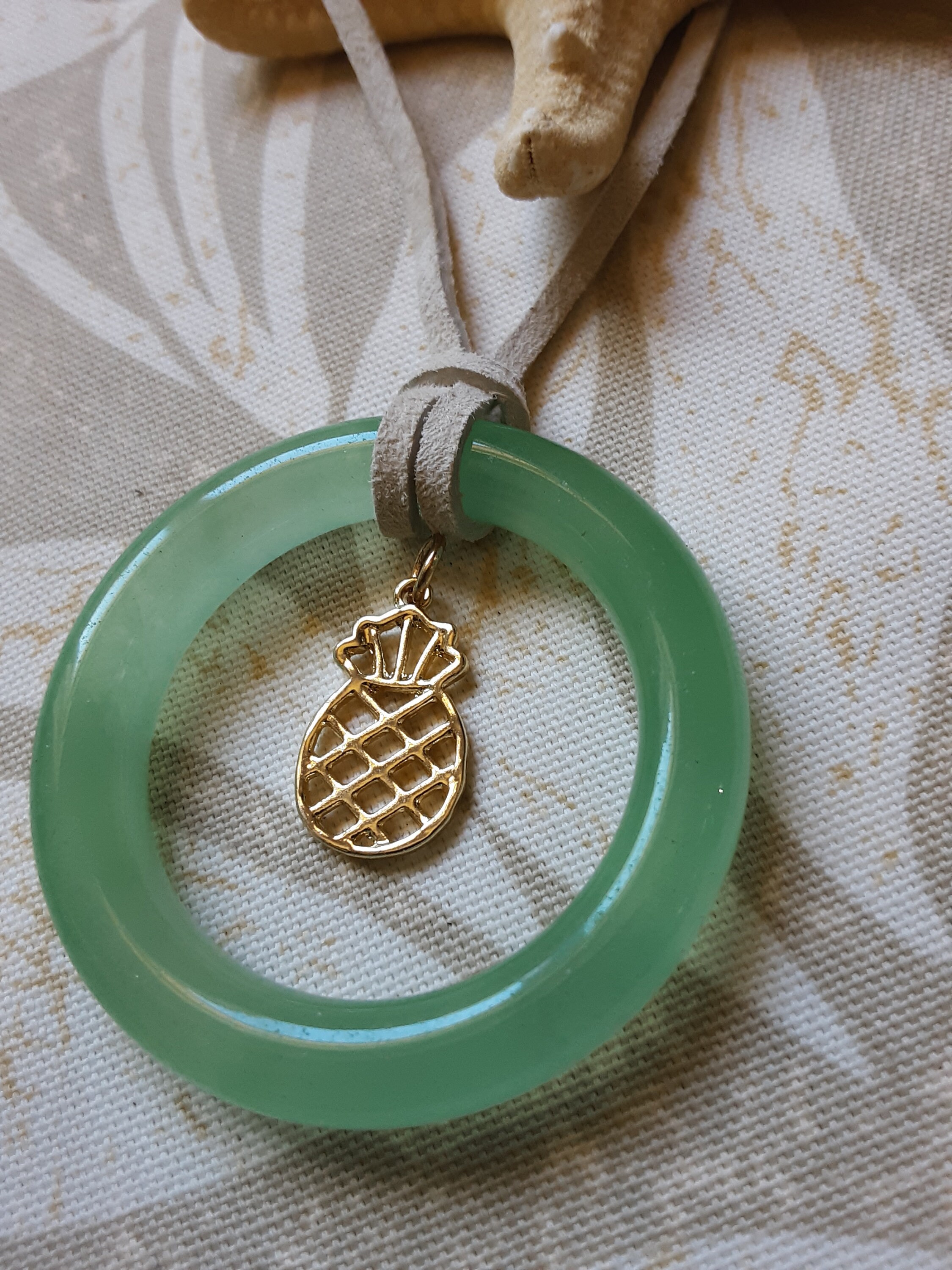 Jade Enso Circle, Pineapple Charm, Leather Thong Necklace, NEW - Etsy