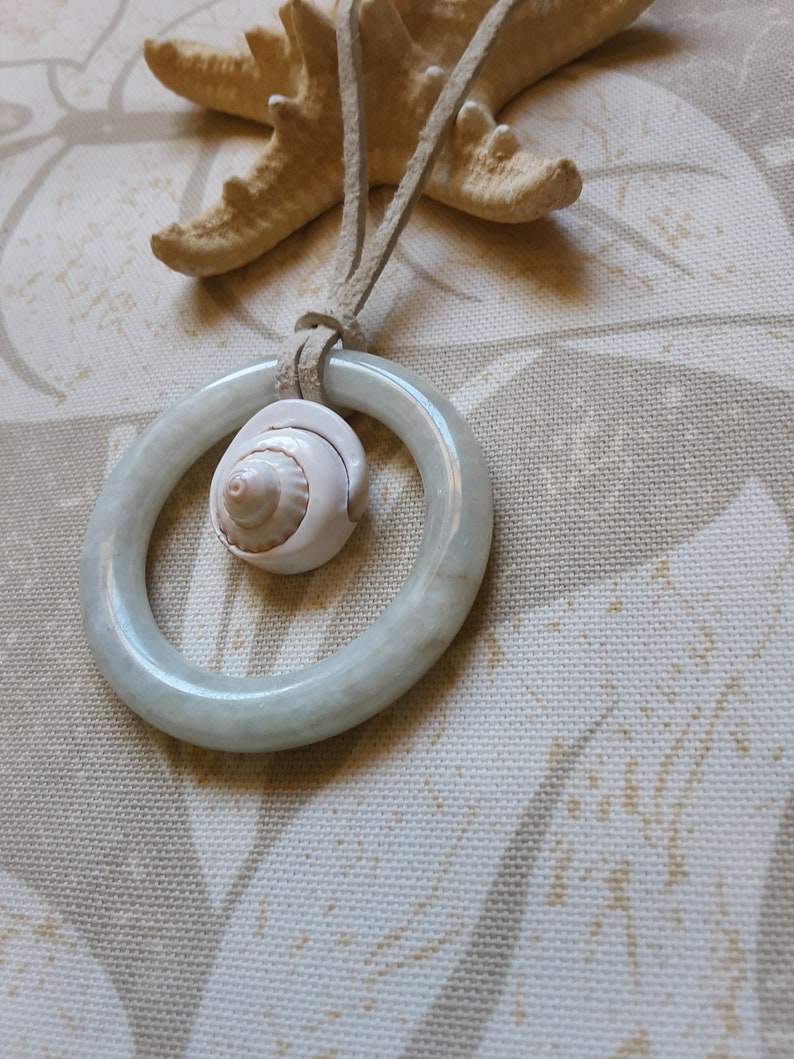 Jade Enso Circle, Seashell, Leather Thong Necklace, NEW - Etsy