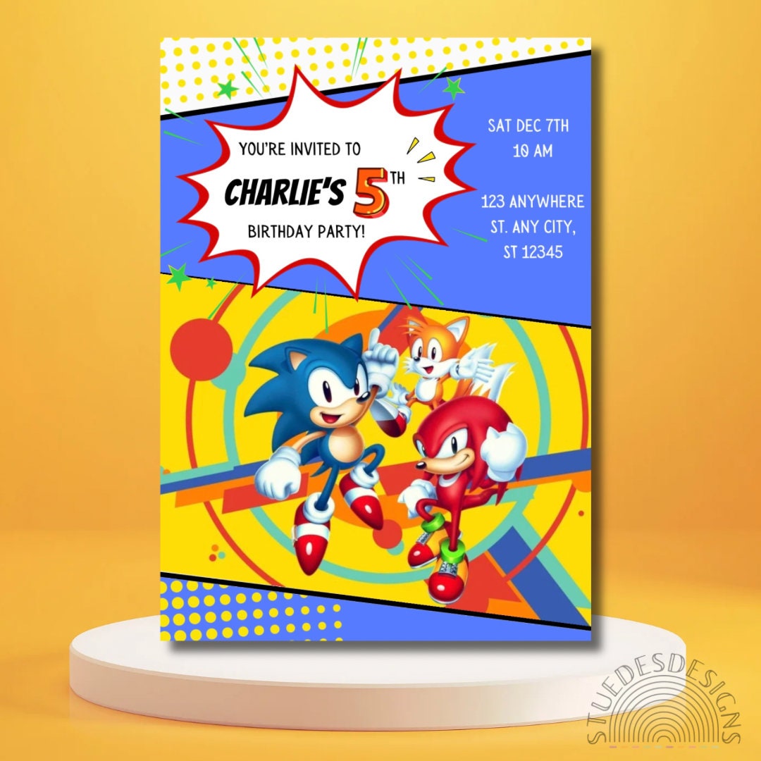 Sonic Birthday Invitation, Sonic Birthday Invite, Digital Sonic ...