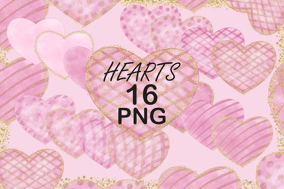 Watercolor Hearts Clipart PNG With Glitter Valentine Day | Etsy
