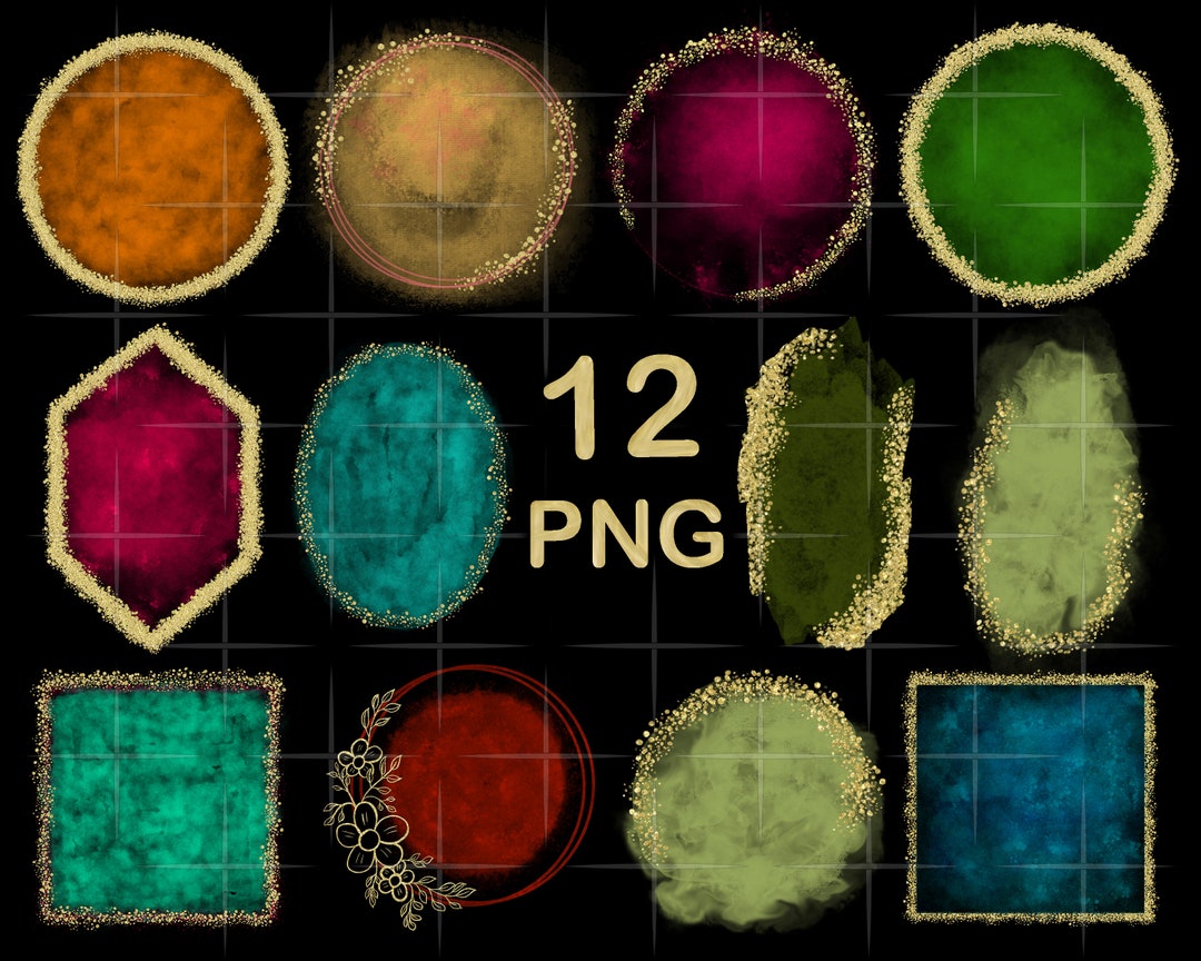 Watercolor Brush Strokes With Gold Frame, Watercolor Brush Strokes Clip ...