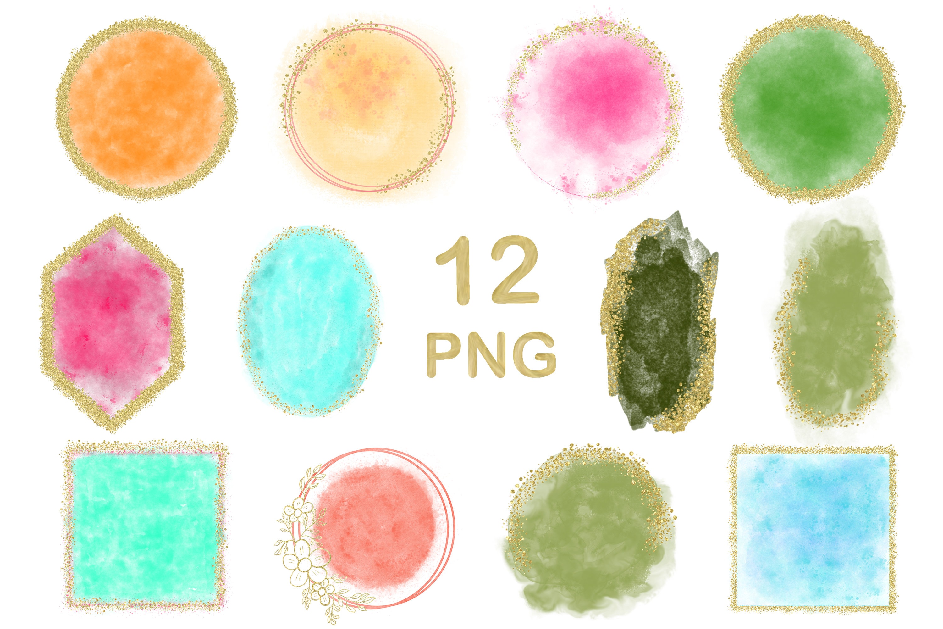 Watercolor Brush Strokes With Gold Frame Watercolor Brush - Etsy