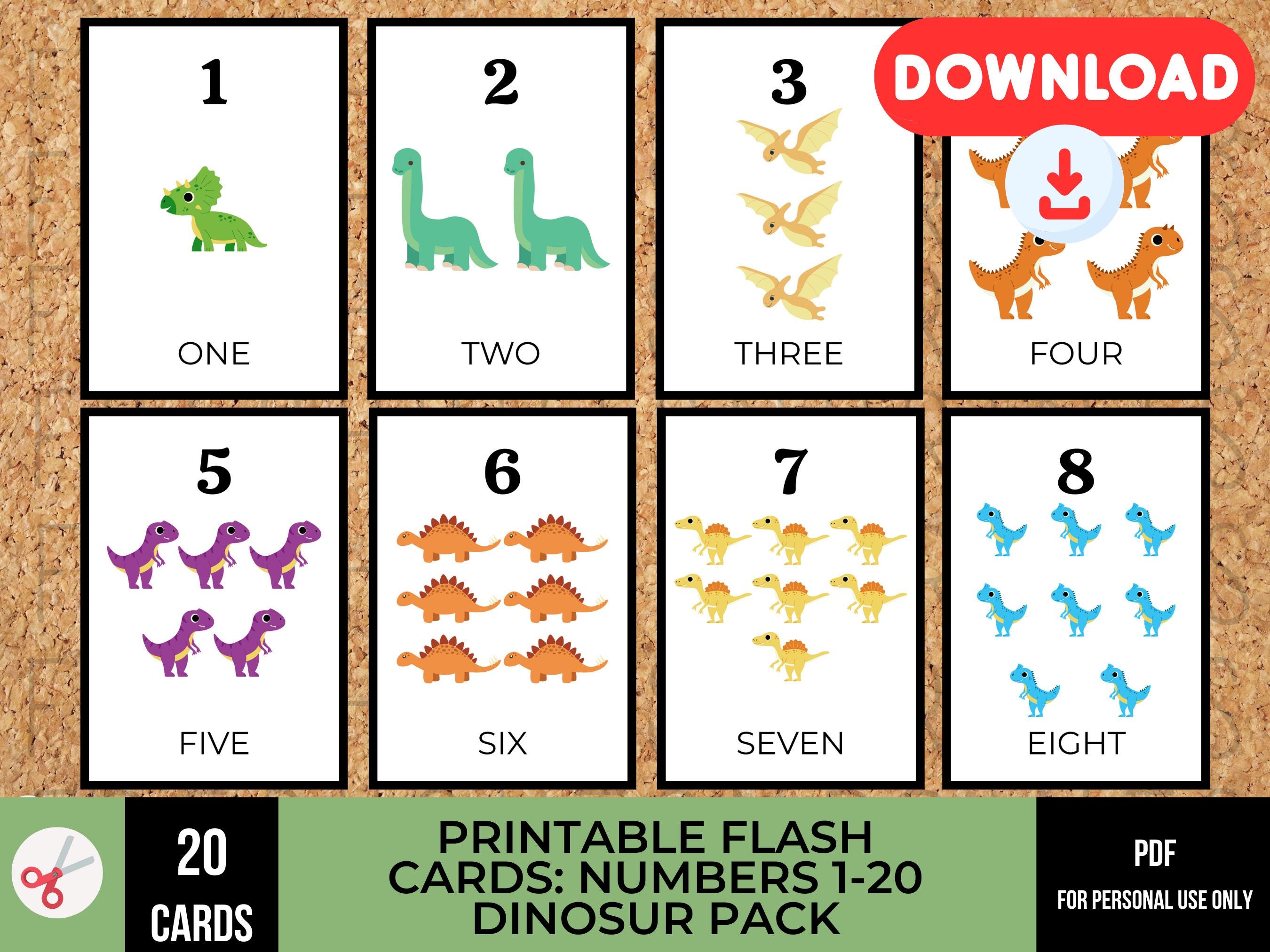Printable Dinosaur Number Flash Cards 1–20 | Counting Cards for ...