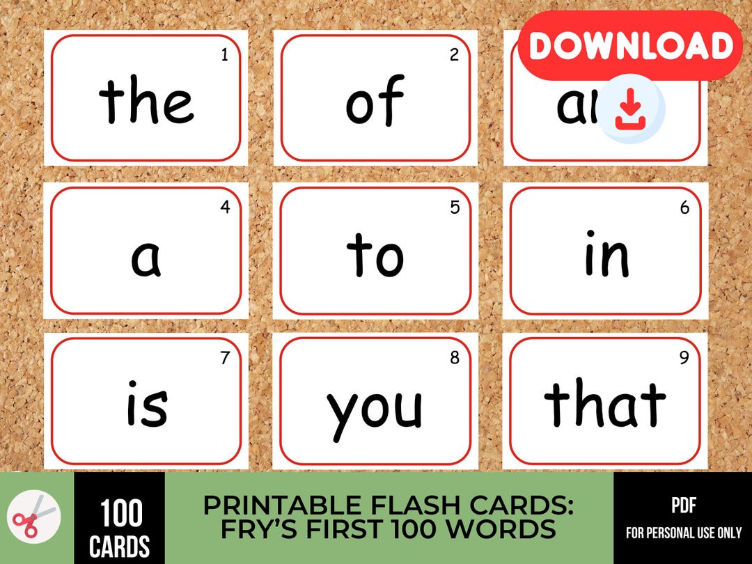 Fry’s First 100 Words Printable Flash Cards | Sight Word Flashcards for ...