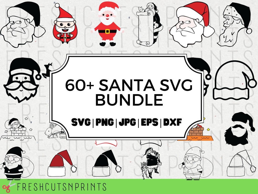 60 Santa SVG Bundle , Santa Hat SVG, Santa Silhouette, Santa Hat Vector ...