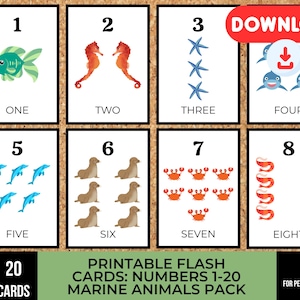 Printable Marine Animal Number Flash Cards 1–20 | Ocean Counting Cards ...