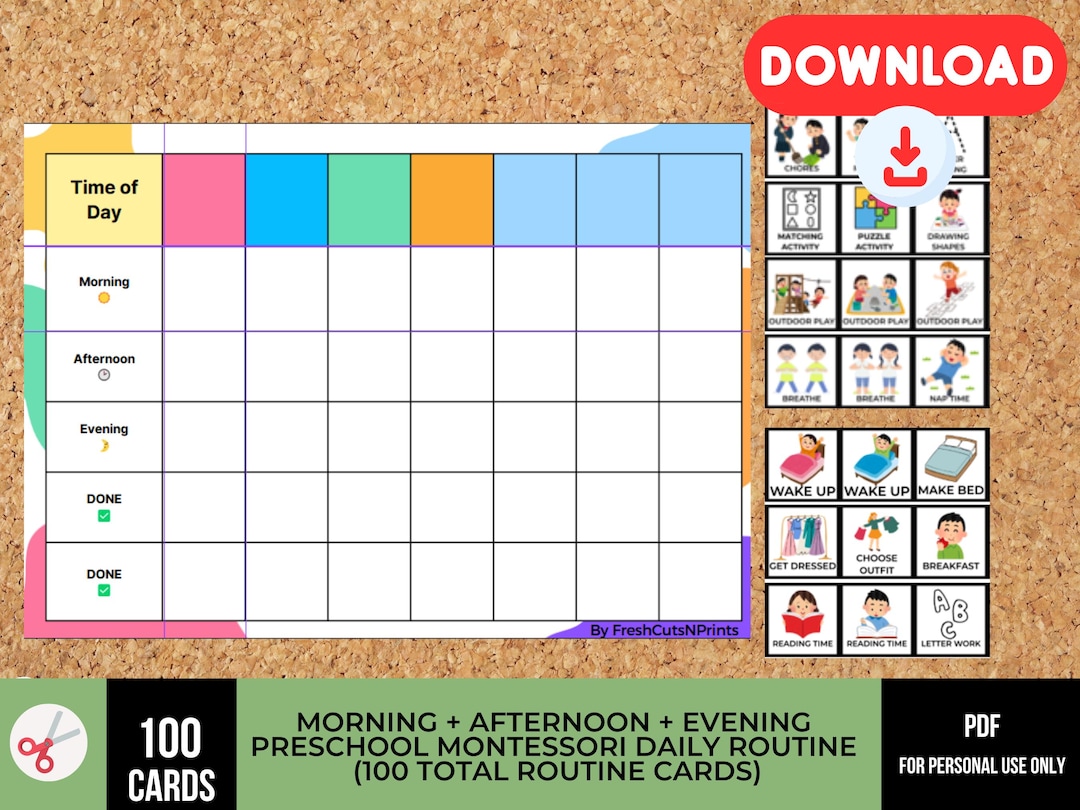 Montessori Daily Routine Chart for Kids | Printable Visual Schedule ...