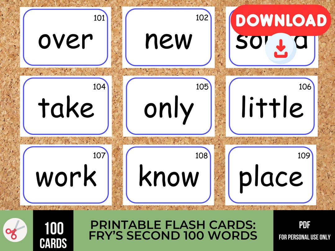 Fry’s Second 100 Words Printable Flash Cards | Sight Word Flashcards ...