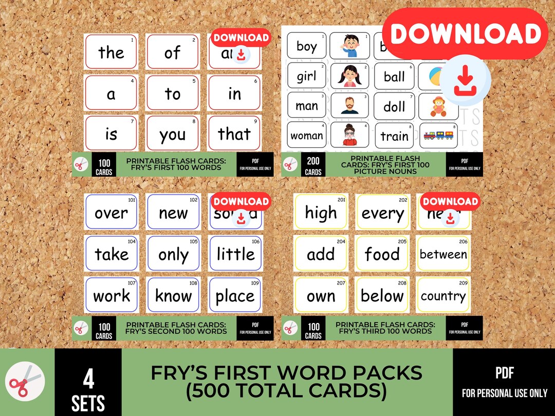 Fry Sight Words Flash Card Mega Bundle | First 300 Words + 100 Picture ...