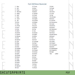 Preschool Printable Flashcards - Fry's 100 Picture Nouns, Sight Words ...