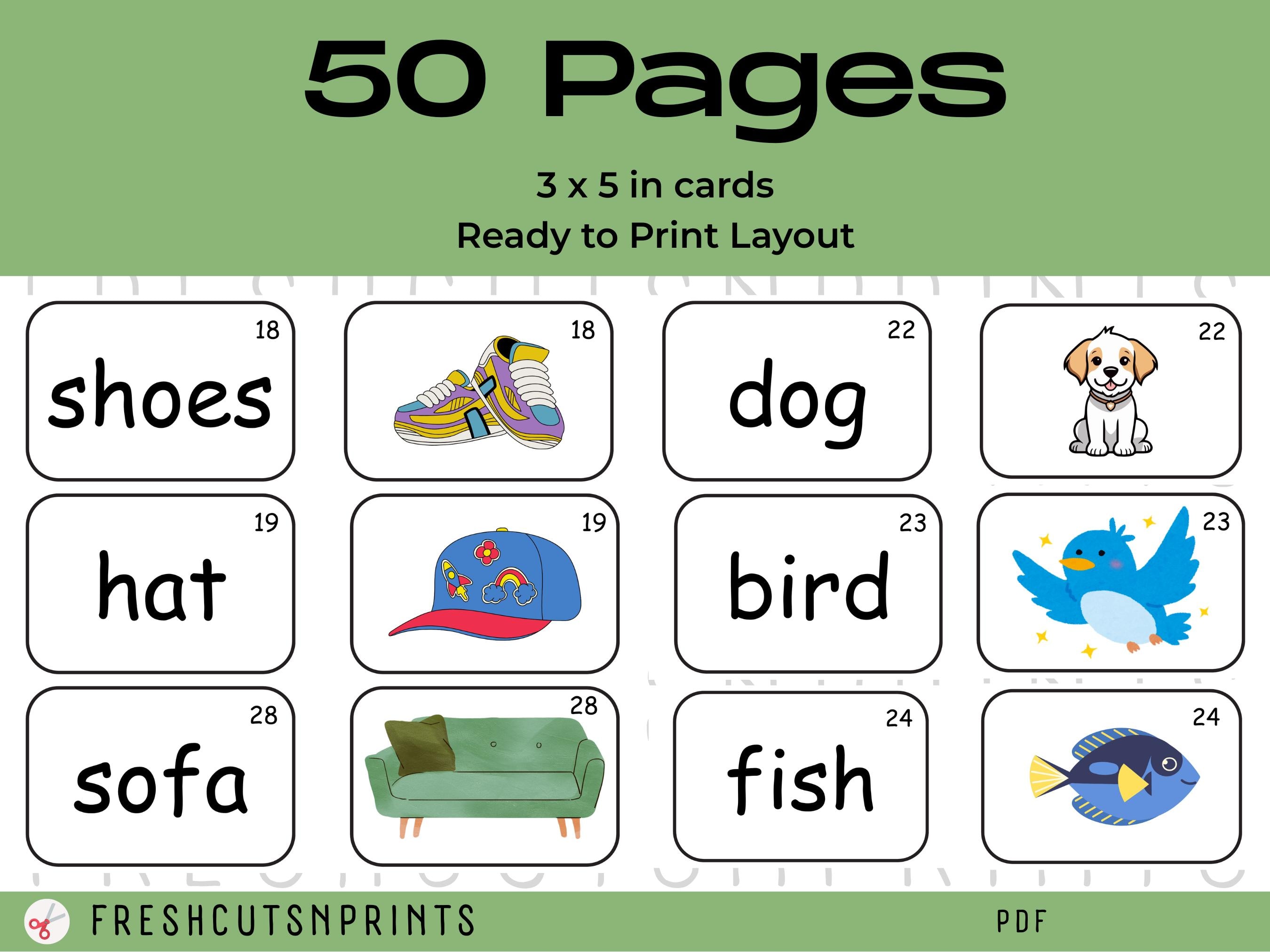 Preschool Printable Flashcards - Fry's 100 Picture Nouns, Sight Words ...