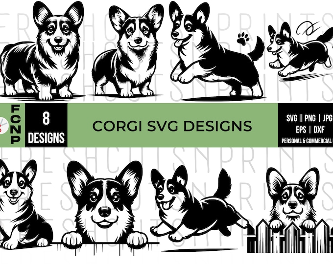 8 Cute Corgi SVG Designs, Corgi Clipart, Corgi Png, Cute Dog Svg, Dog ...