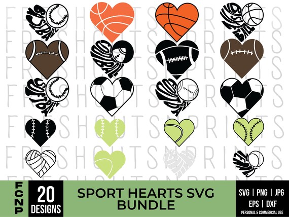 20 Sport Heart Svg Sports Clipart Sports Cut Files Football | Etsy
