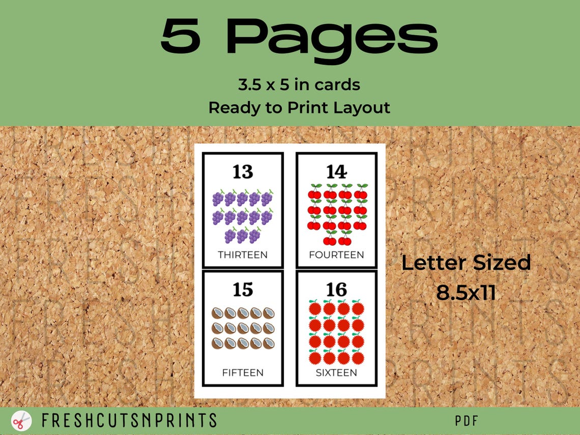 Printable Fruit Number Flash Cards 1–20 | Counting Cards for Toddlers ...