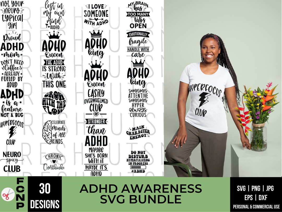 30 ADHD SVG Bundle | ADHD Quotes Bundle in Highest Quality Best for ...
