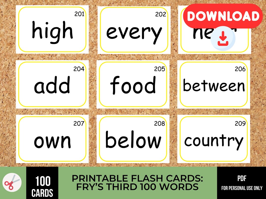Fry’s Third 100 Words Printable Flash Cards | Sight Word Flashcards for ...
