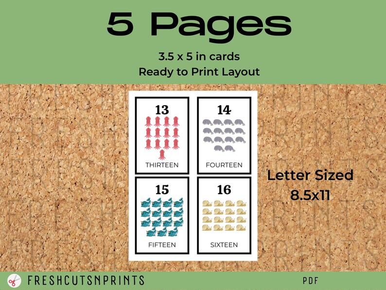 Printable Marine Animal Number Flash Cards 1–20 | Ocean Counting Cards ...