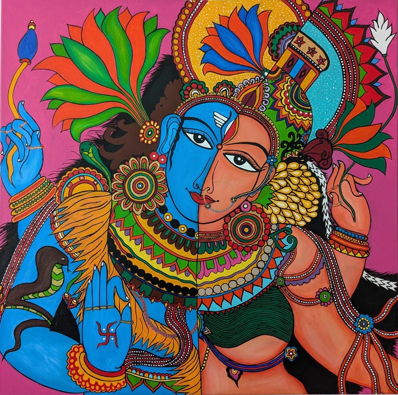 Ardhnarishwara Shiva Shakti Mural Original Handmade Acrylic Painting on ...