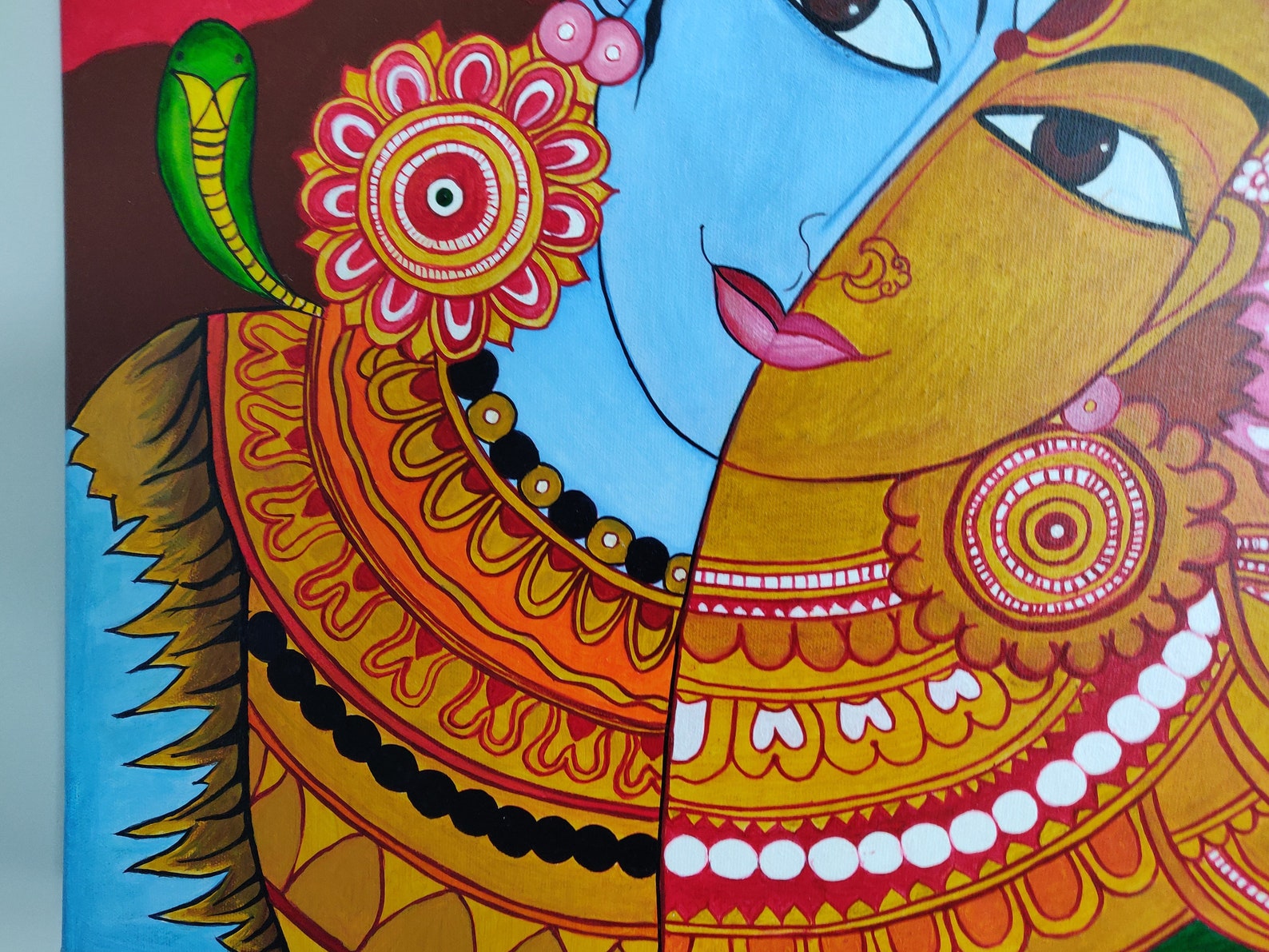 Ardhnarishwara Shiva Shakti Mural Original Handmade Acrylic Paiting on Canvas, Parvati Painting ...