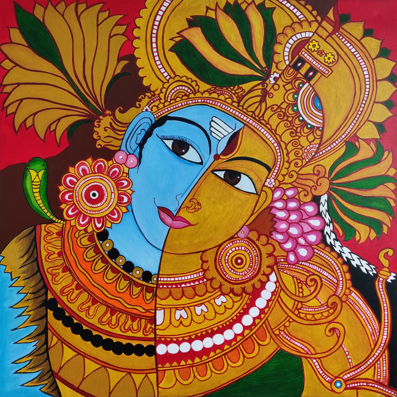 Ardhnarishwara Shiva Shakti Mural Original Handmade Acrylic Paiting on ...