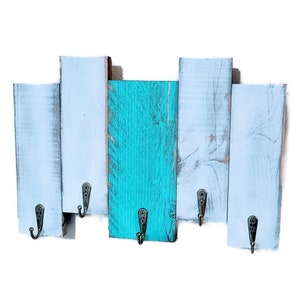 Beach or Coastal Inspired Rack With Hooks / Rustic Teal and Distressed ...