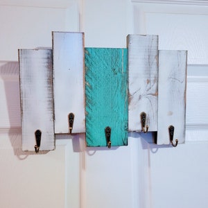 Beach or Coastal Inspired Rack With Hooks / Rustic Teal and Distressed ...