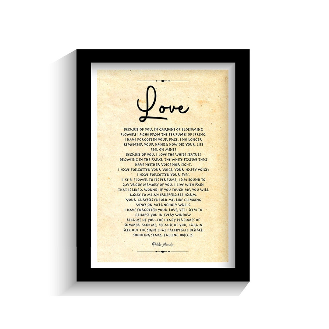 Love by Pablo Neruda Poem Print Poetry Poem Framed - Etsy