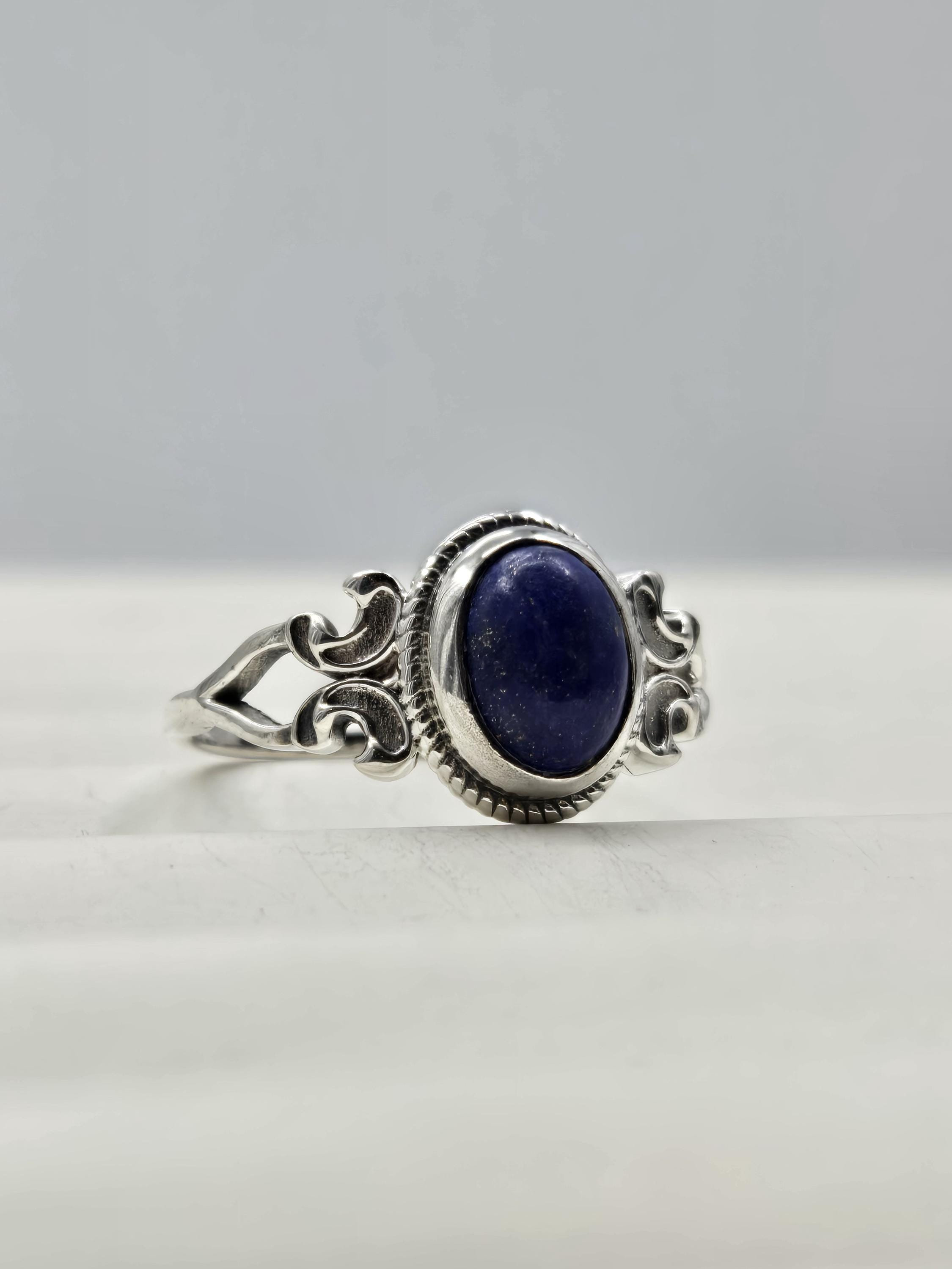 Lapis Lazuli Gemstone Black Rhodium Sterling Silver 925 Big Chunky Oval ...