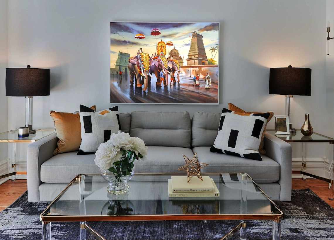 Buy Kerala Elephant Onam Festival Canvas Painting, South Indian Temple ...
