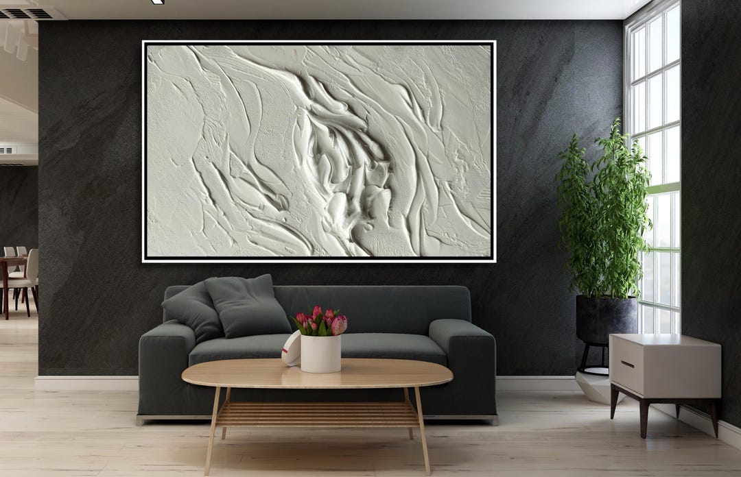 White Abstract 3D Relif Large Impasto Thick Colour Canvas Painting ...