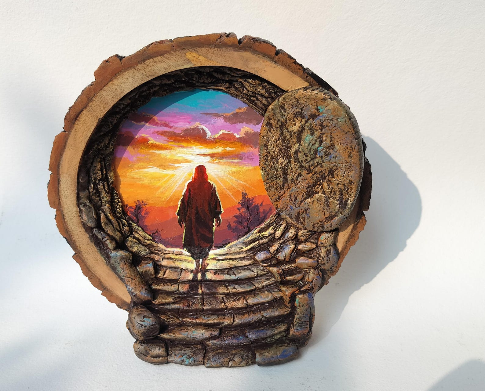 Jesus Christ Resurrection Scene 3D Relief Sculpture Painting on Natural ...